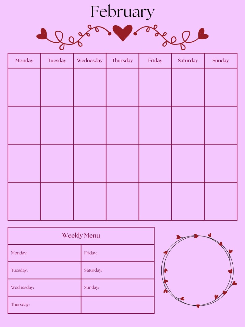 February Calendar Template - Etsy