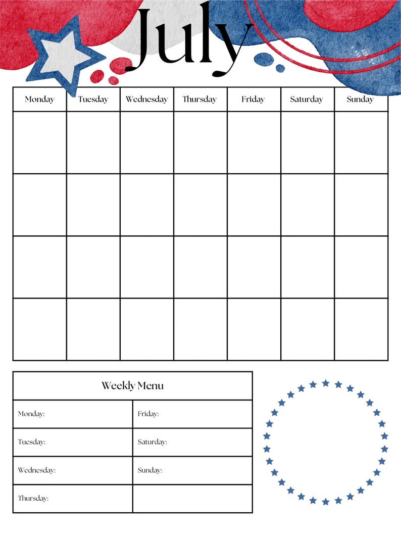 Printable Undated Monthly Calendar - Etsy