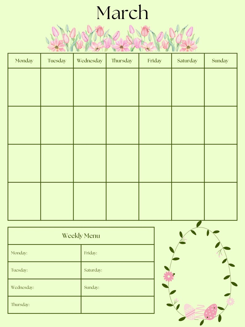 Printable Undated Monthly Calendar - Etsy