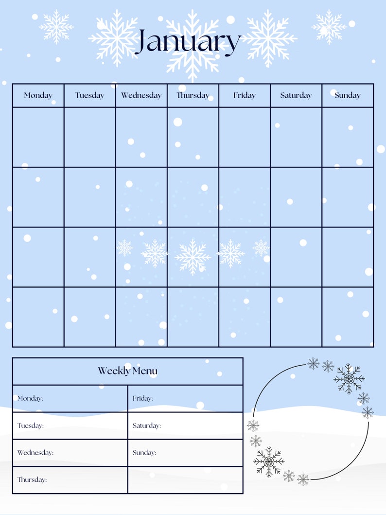 Printable Undated Monthly Calendar - Etsy