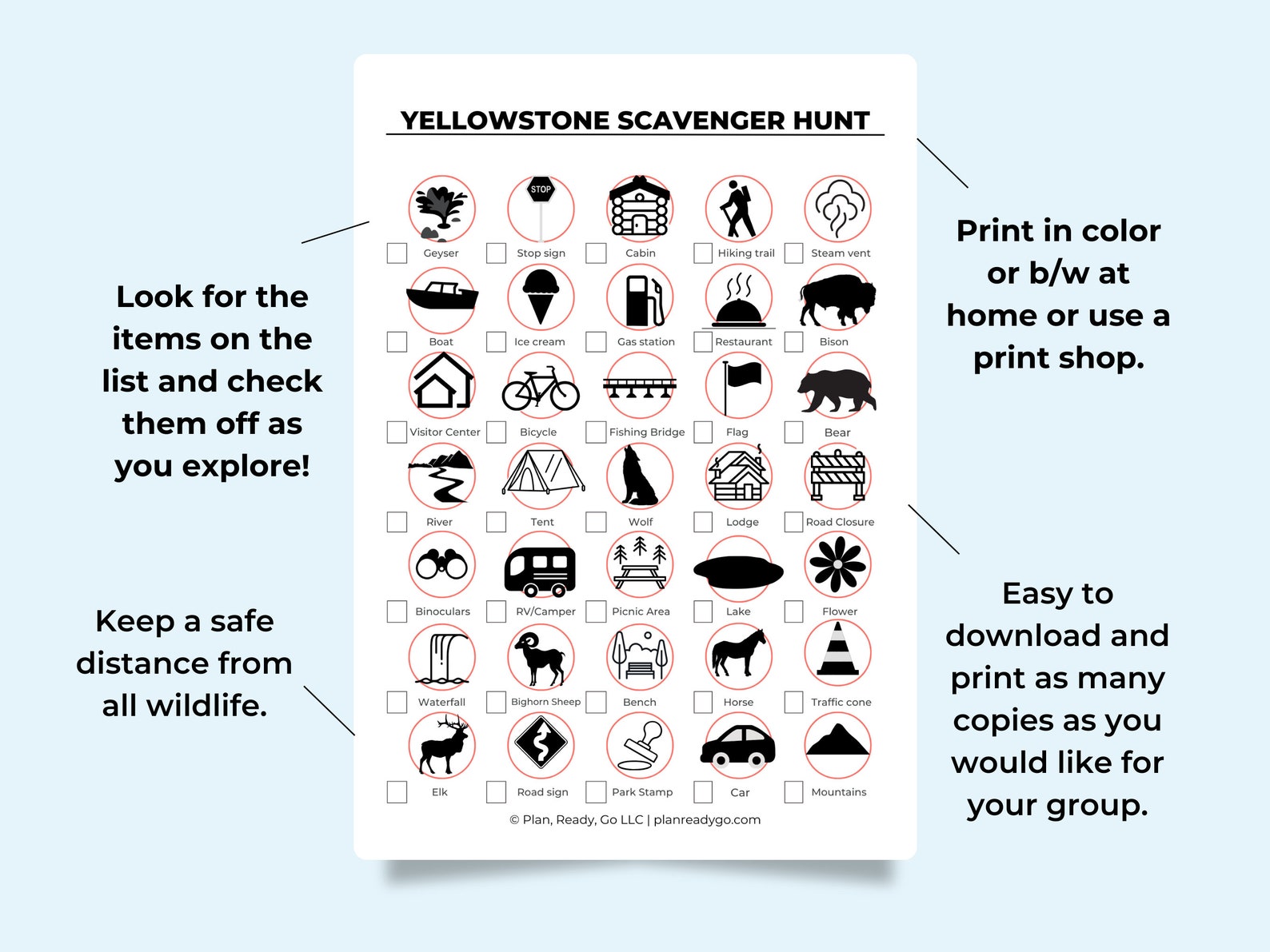 Printable Yellowstone National Park Scavenger Hunt | Printable Travel ...