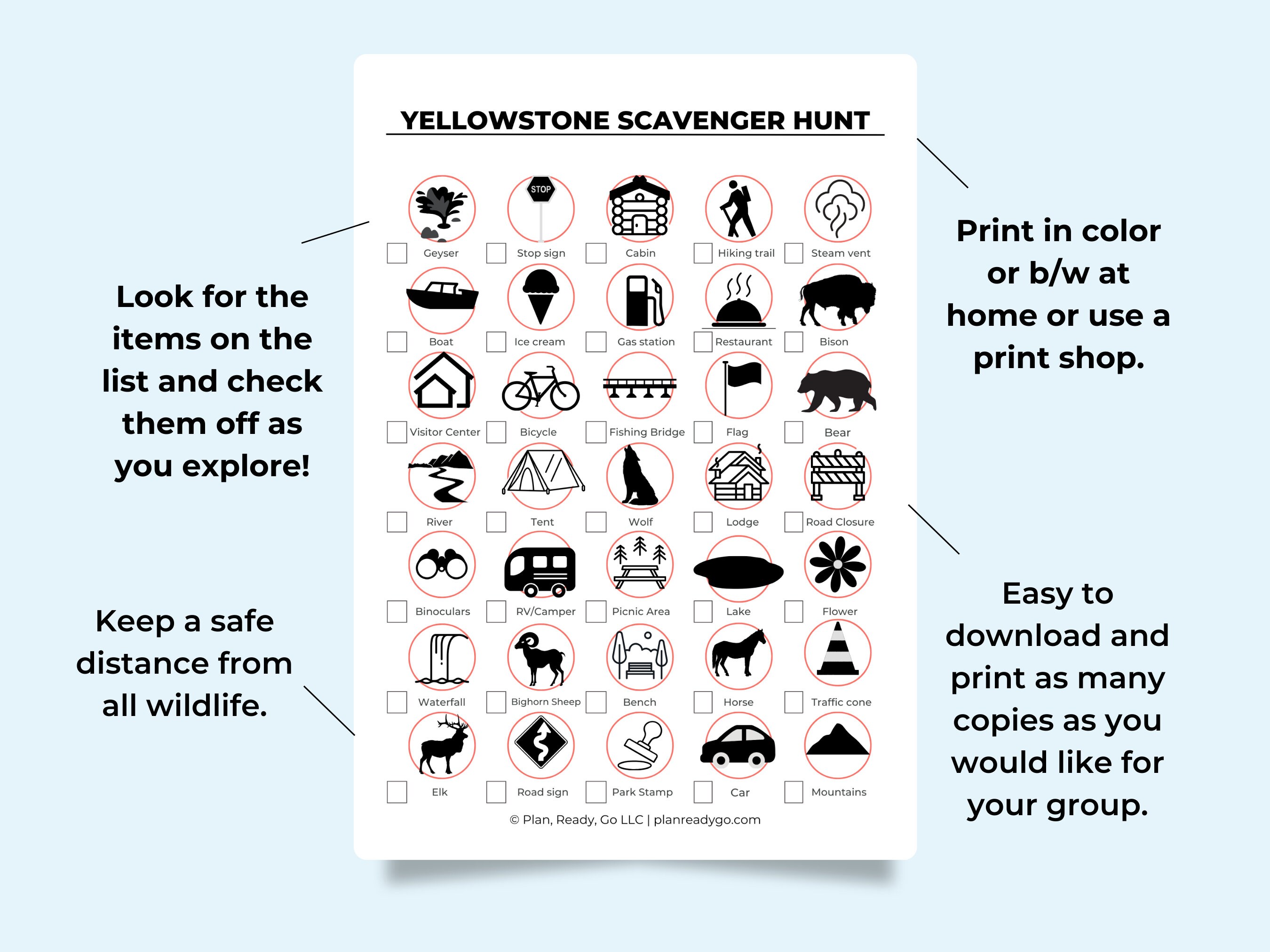 Printable Yellowstone National Park Scavenger Hunt | Printable Travel ...