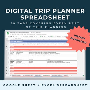 Digital Trip Planner Google Sheet, Excel Spreadsheet Travel Planner ...