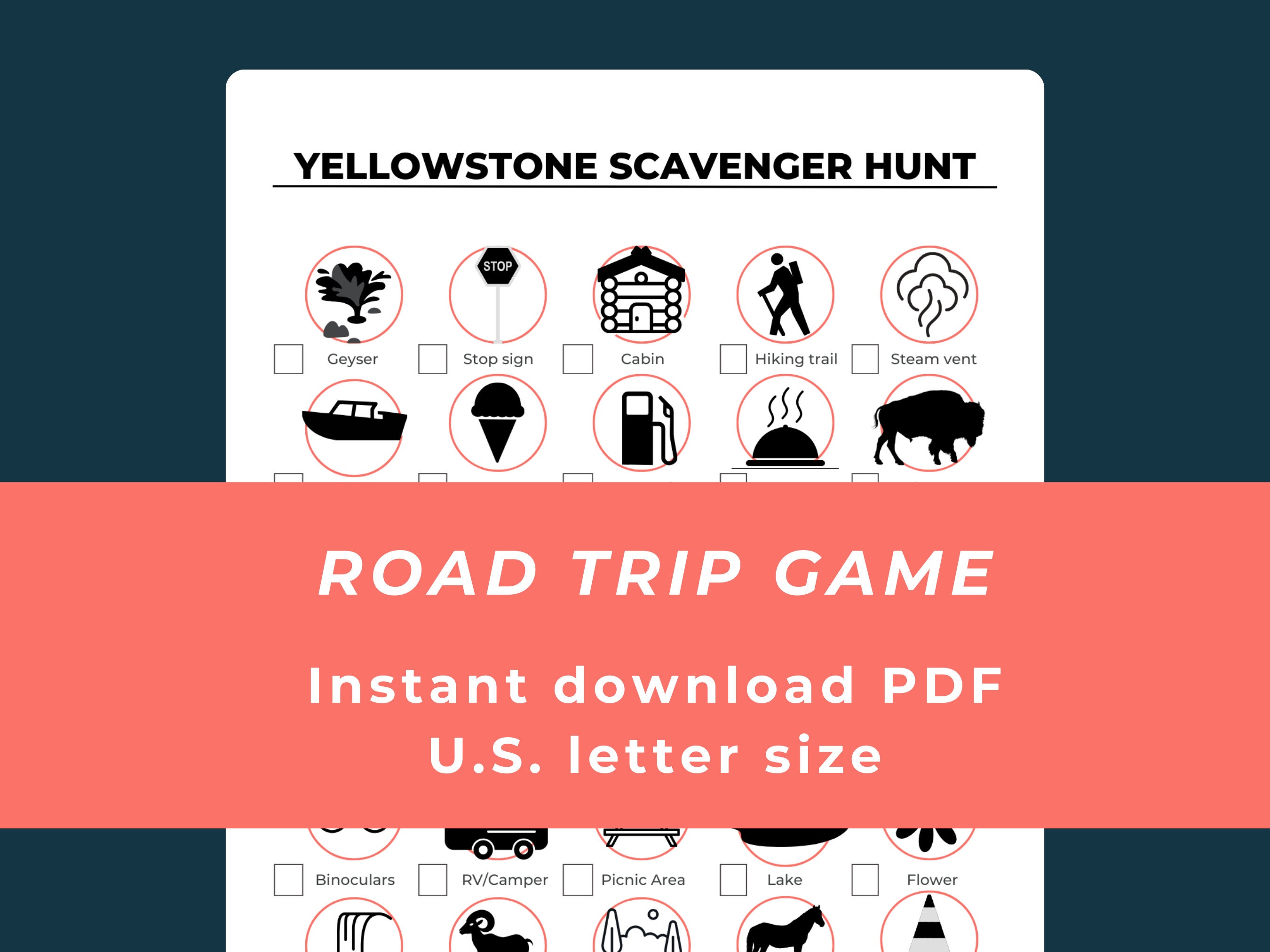 Printable Yellowstone National Park Scavenger Hunt | Printable Travel ...