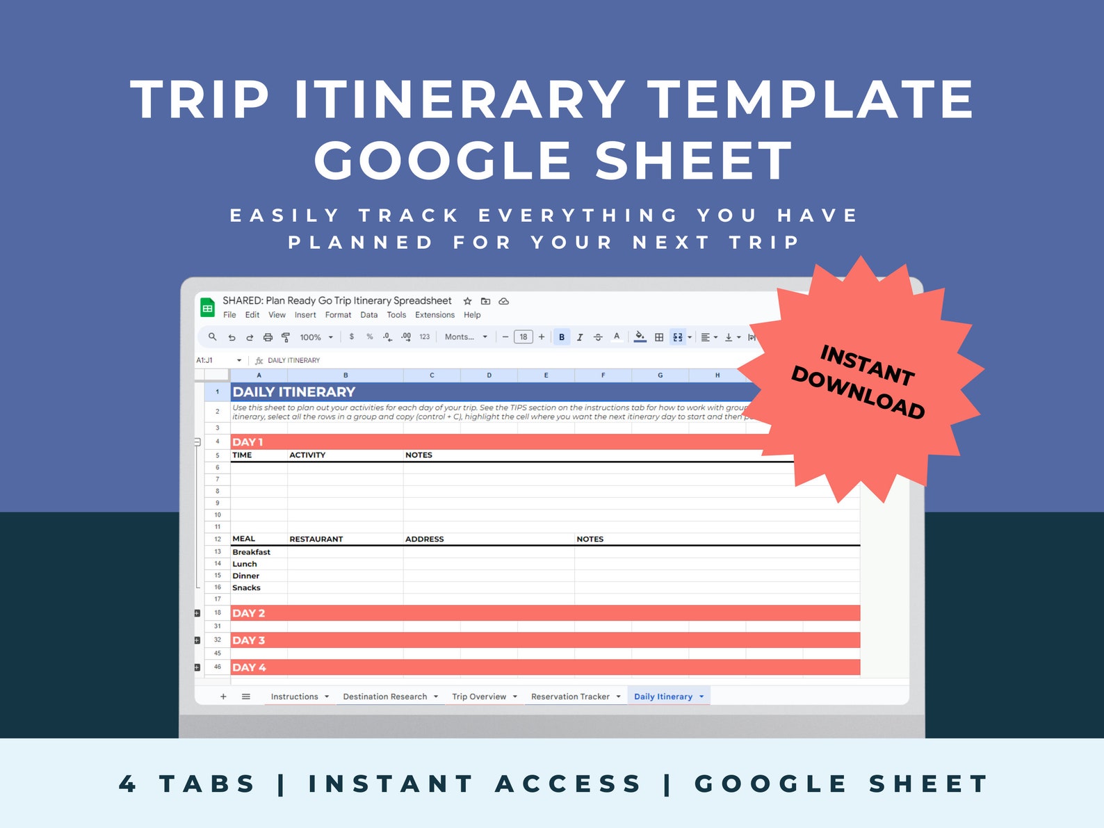 Travel Itinerary Template Google Sheet, Digital Trip Planner, Editable ...