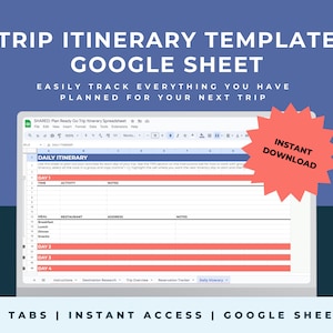 Travel Itinerary Template Google Sheet, Digital Trip Planner, Editable ...