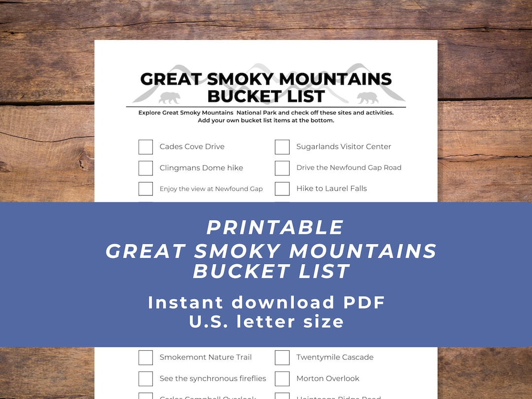 Printable Great Smoky Mountains Bucket List | Travel Bucket List ...