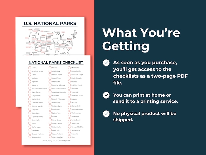 National Parks Tracker | Printable National Parks Checklist | US Letter ...