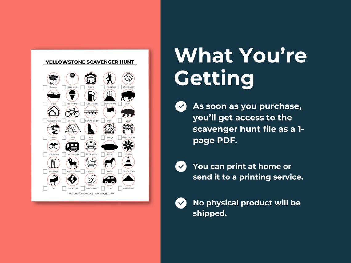 Printable Yellowstone National Park Scavenger Hunt | Printable Travel ...
