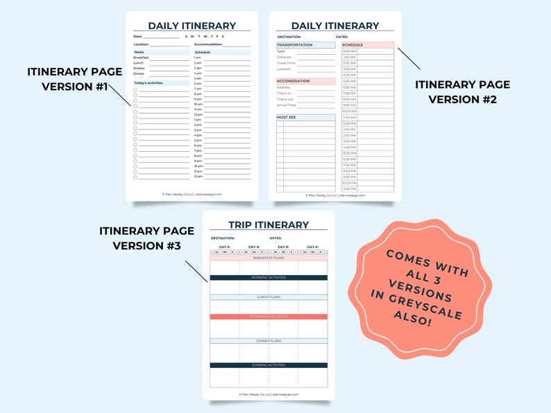 Travel Itinerary Printable Pages | Travel Planner Inserts | US Letter ...