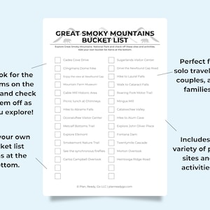 Printable Great Smoky Mountains Bucket List | Travel Bucket List ...