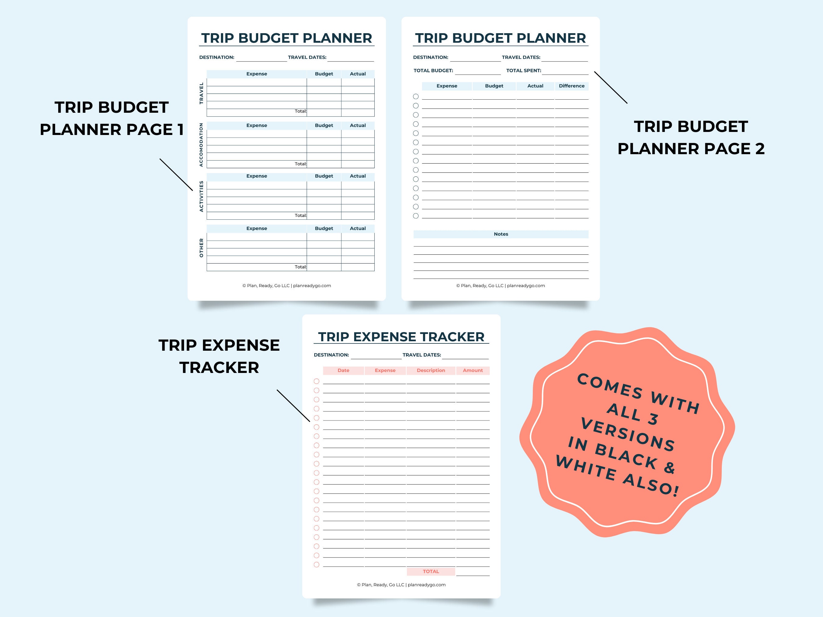 Trip Budget Tracker Printable | Travel Planner Pages | US Letter Size ...