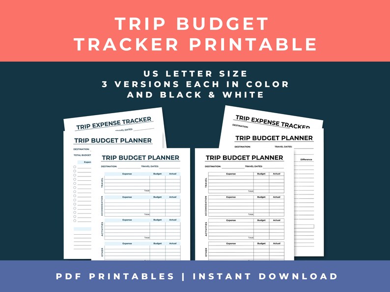 Trip Budget Tracker Printable | Travel Planner Pages | US Letter Size ...