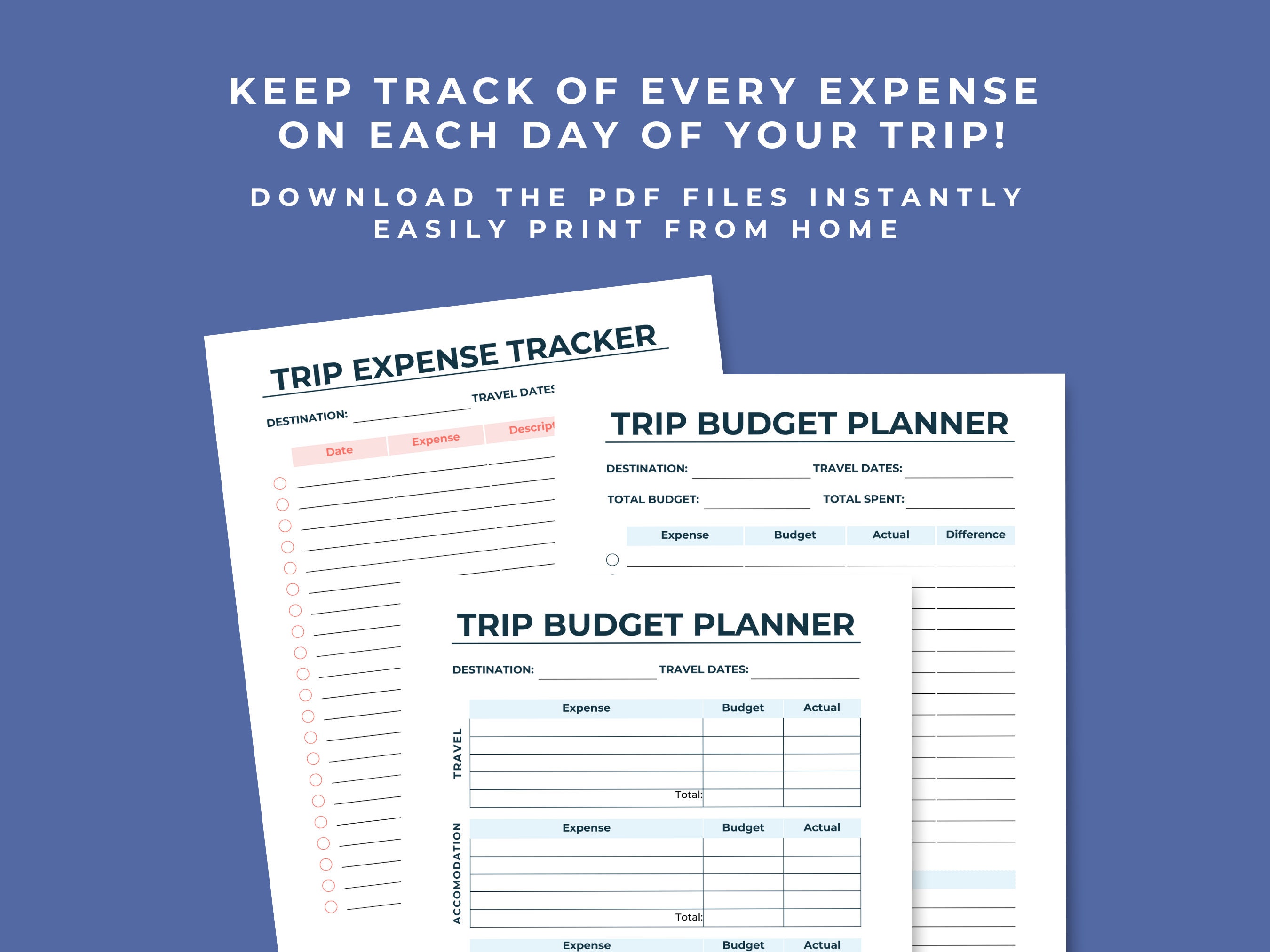 Trip Budget Tracker Printable | Travel Planner Pages | US Letter Size ...