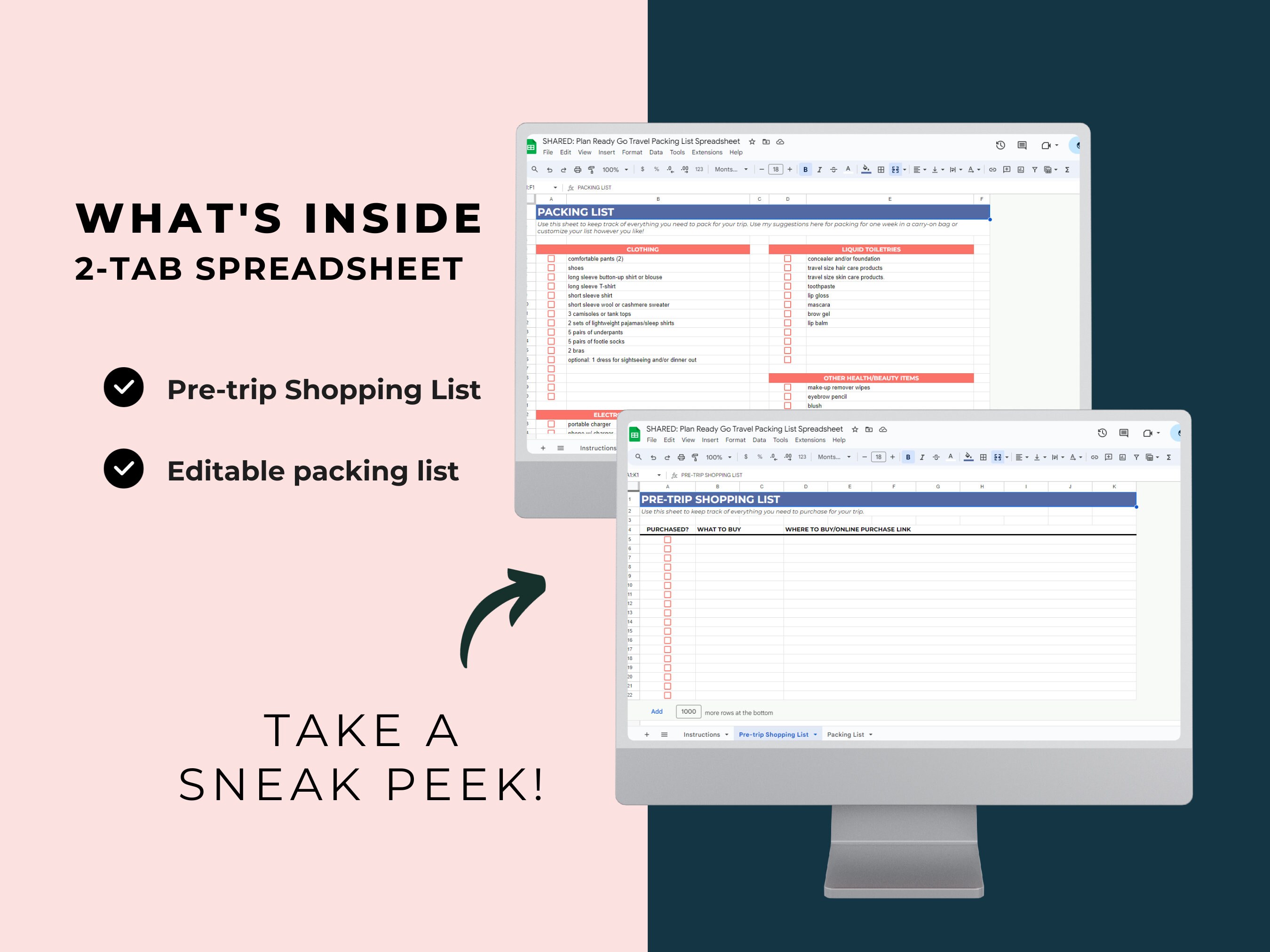 Travel Packing List Spreadsheet Template, Trip Shopping Checklist ...