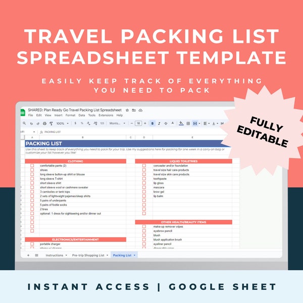 Packing List Google Sheet - Etsy