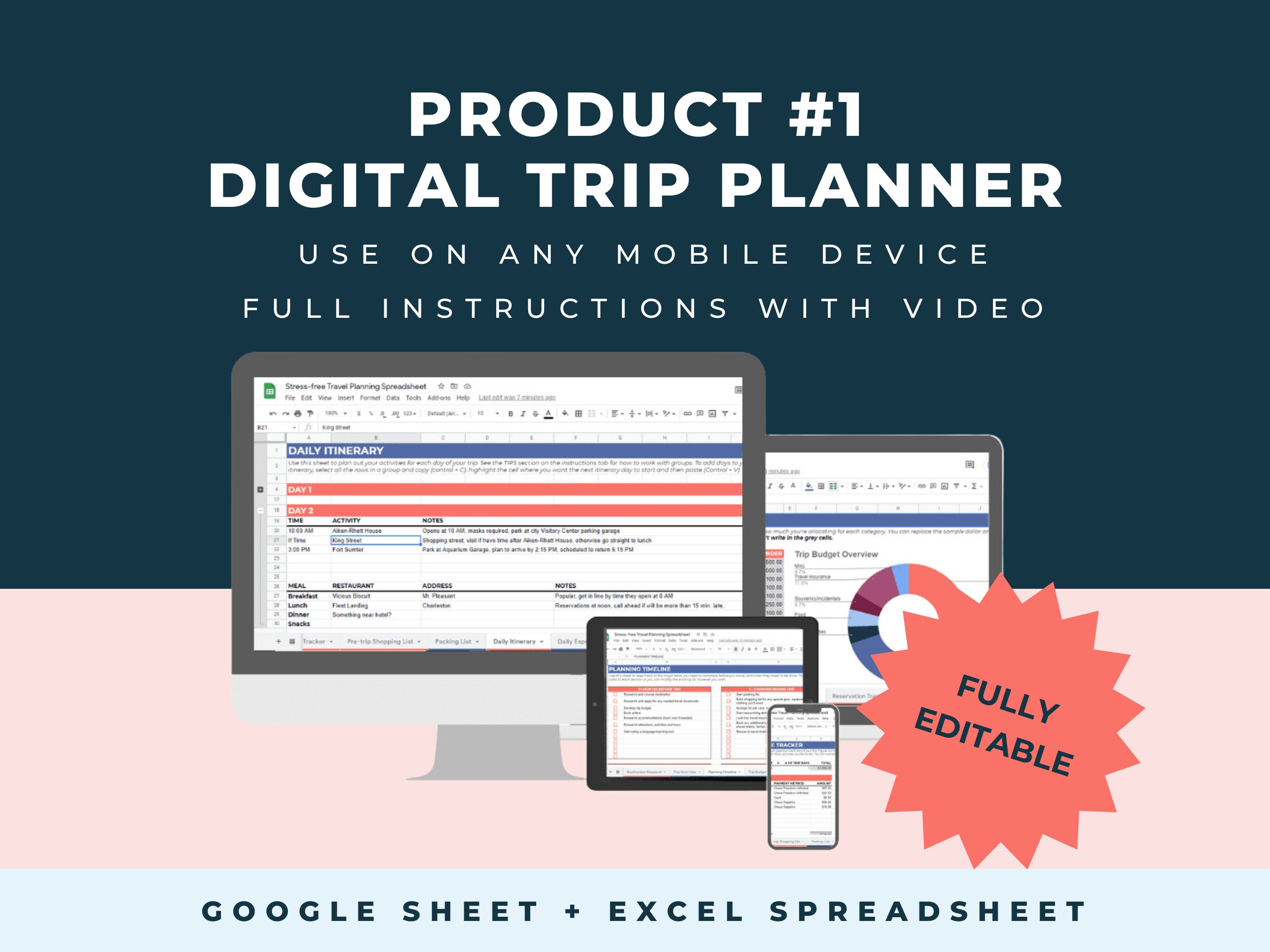 Digital Travel Planner Bundle, Trip Planner Google Sheet + Excel ...