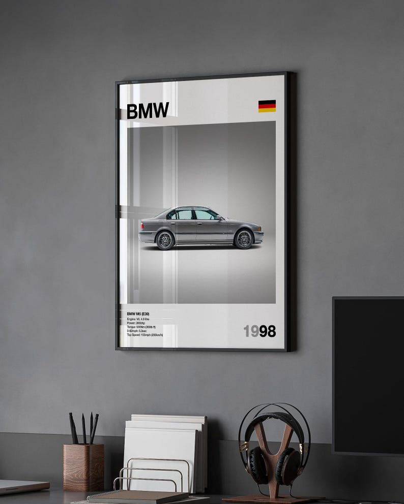 BMW M5 E39 1998 Car Poster Print Automotive Wall Art Car Lover Gift ...