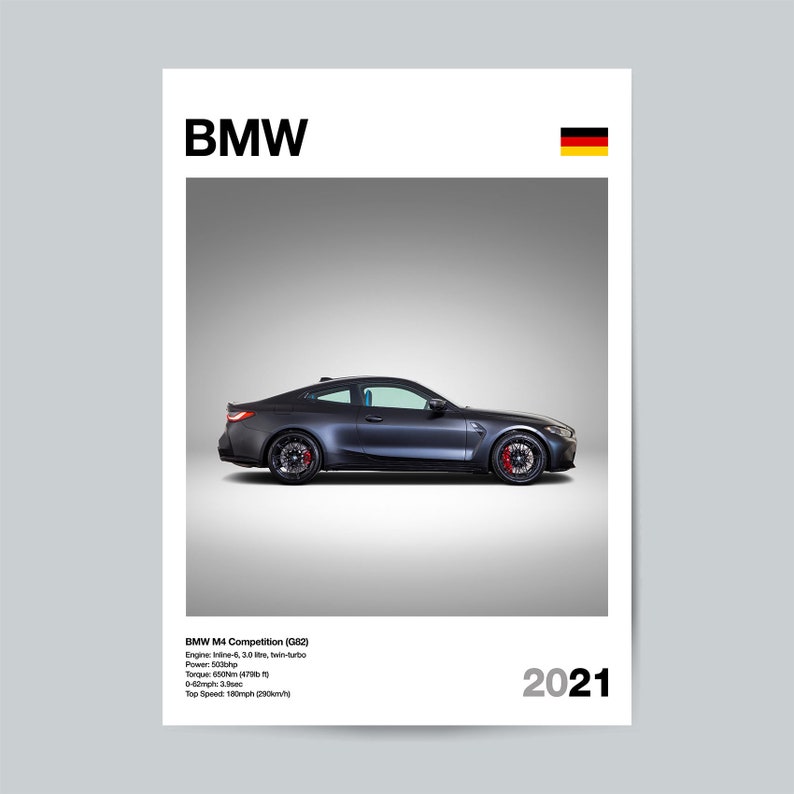 BMW M4 Competition G82 2021 Car Poster Print Automotive Wall Art Car ...