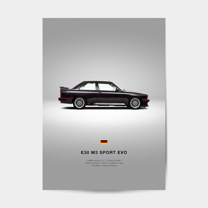 BMW E30 M3 Sport Evolution - Car Poster Print | Automotive Wall Art ...