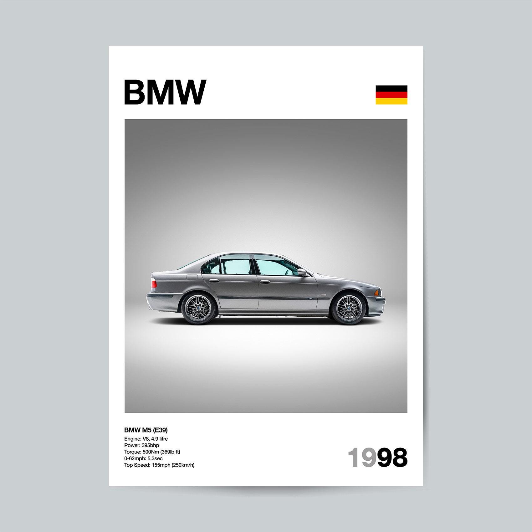 BMW M5 E39 1998 Car Poster Print Automotive Wall Art Car Lover Gift ...