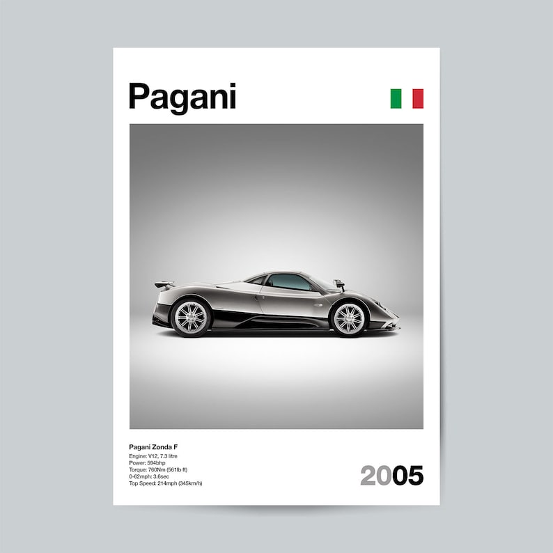Pagani Zonda F 2005 Car Poster Print Automotive Wall Art Car Lover Gift ...