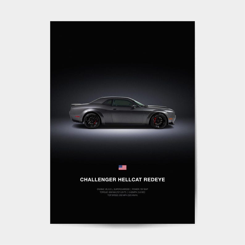 Dodge Challenger SRT Hellcat Redeye - Car Poster Print | Automotive ...