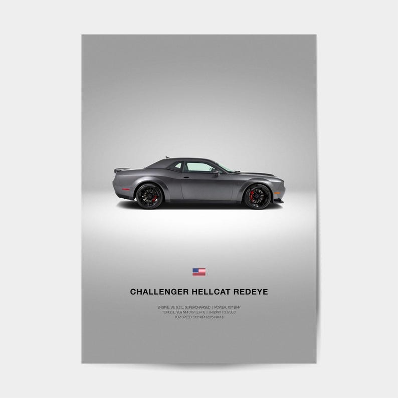 Dodge Challenger SRT Hellcat Redeye - Car Poster Print | Automotive ...
