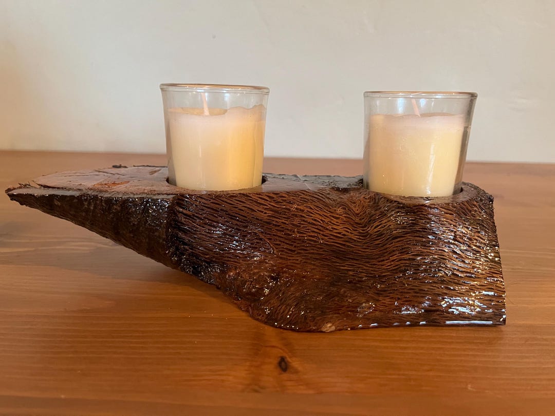 NEW - Rustic Solid Oak 2-votive Candleholder- Includes Votives - Etsy
