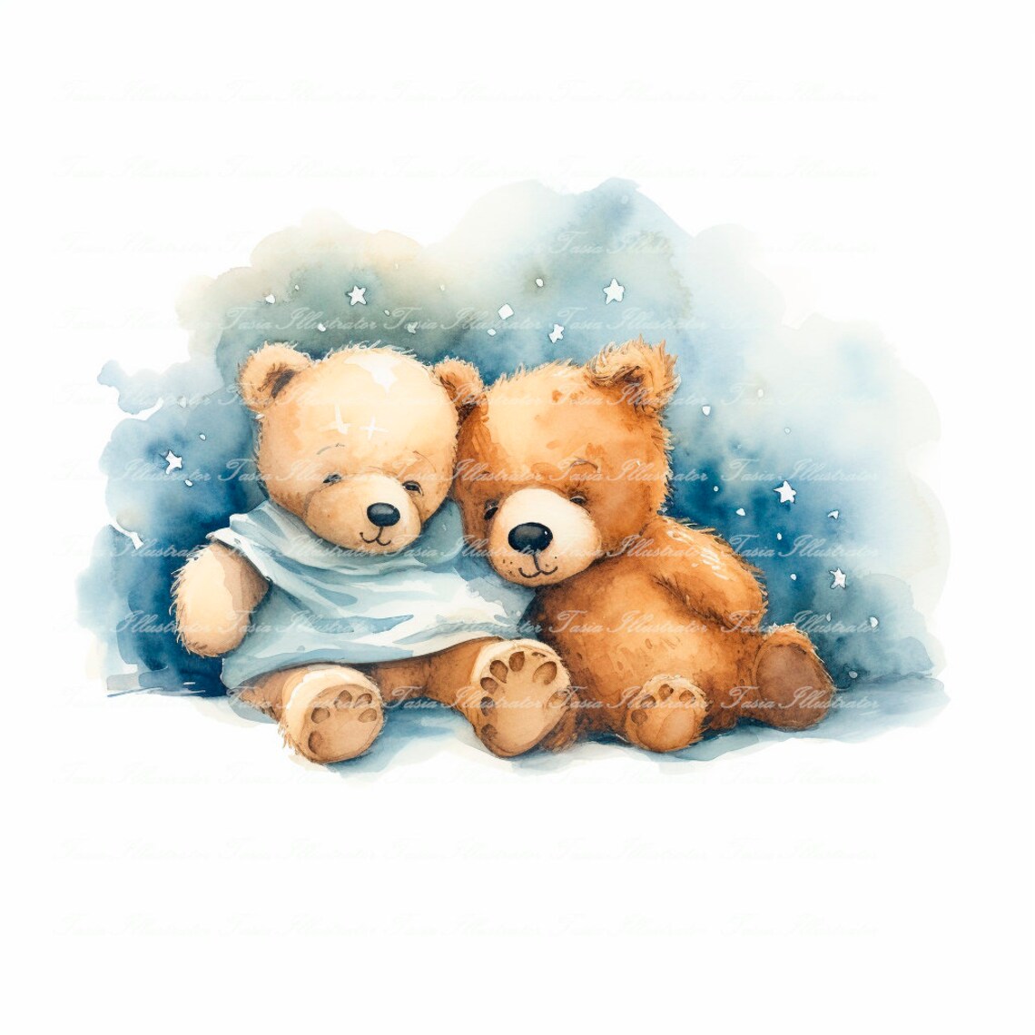 Watercolor Teddy Bear Clipart, Sleeping Teddy Bears, Baby Shower ...