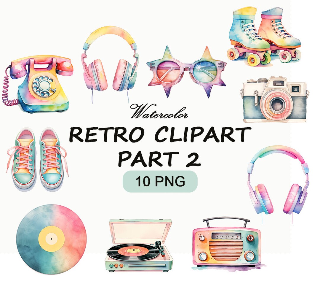 Retro Vibes Digital Clipart Set, Retro 60s 70s, Groovy Hippie, Retro ...