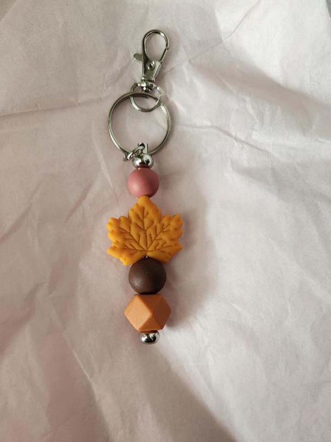 Fall Keychain, Fall Leaf Beaded Keychain, Silicone Beads, Thanksgiving ...