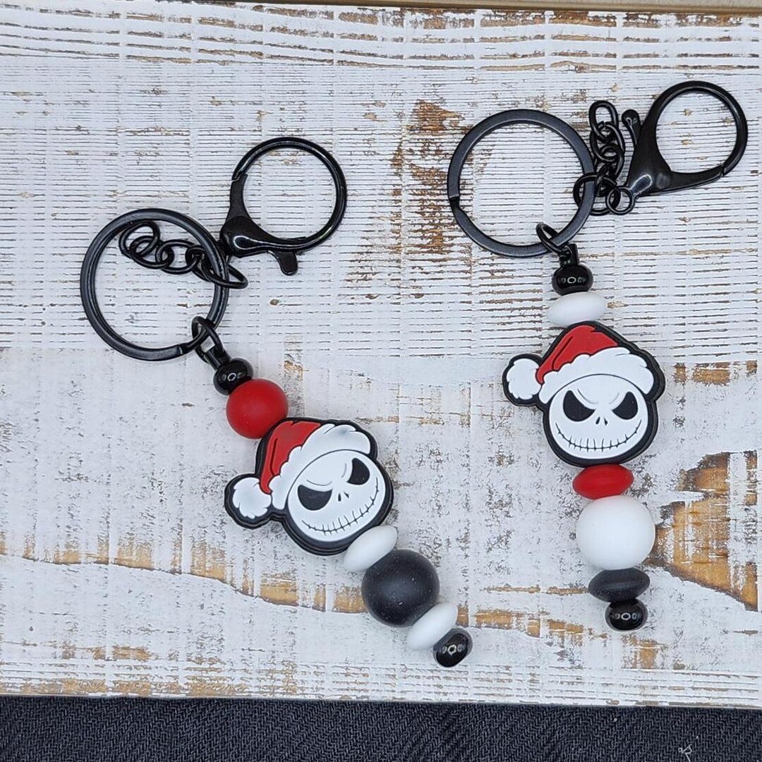 Jack Skellington Keychain, Beaded Keychain, Silicone Beads, Skeleton ...