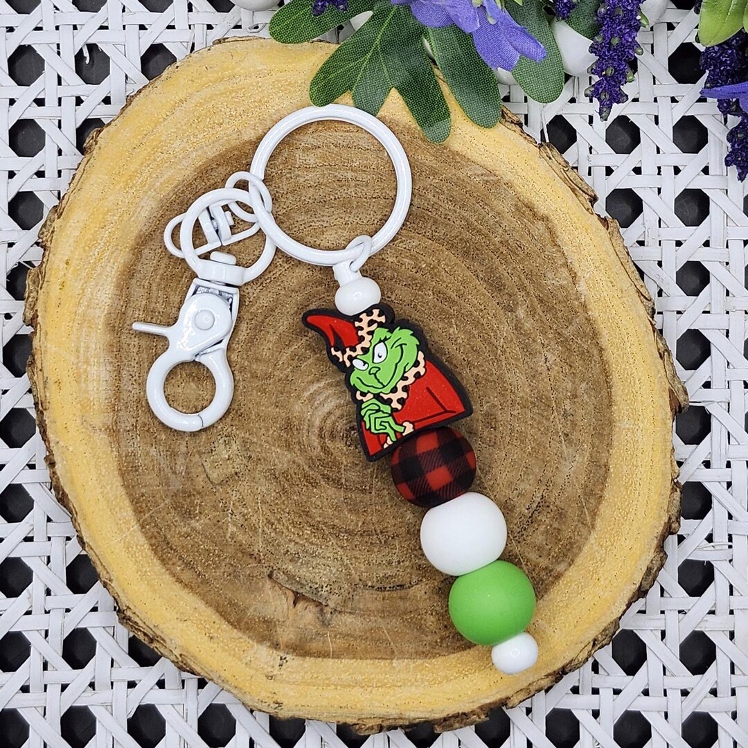 Grinch Silicone Bead Keychain, Grinch Keychain, Silicone Beads, Grinch ...