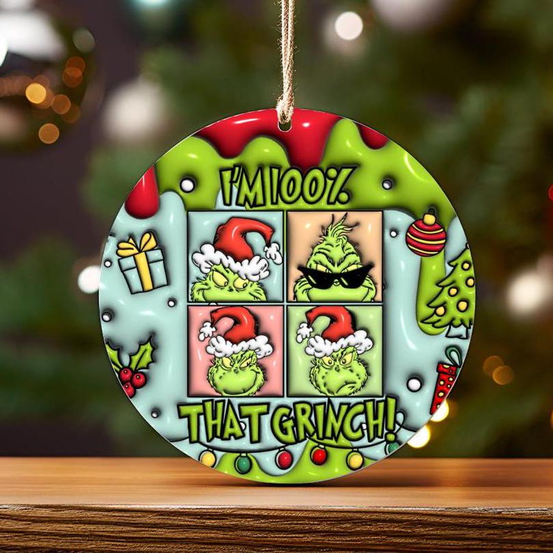 Grinch Ornaments, Grinchmas, Christmas Tree Ornaments, 3in Round ...