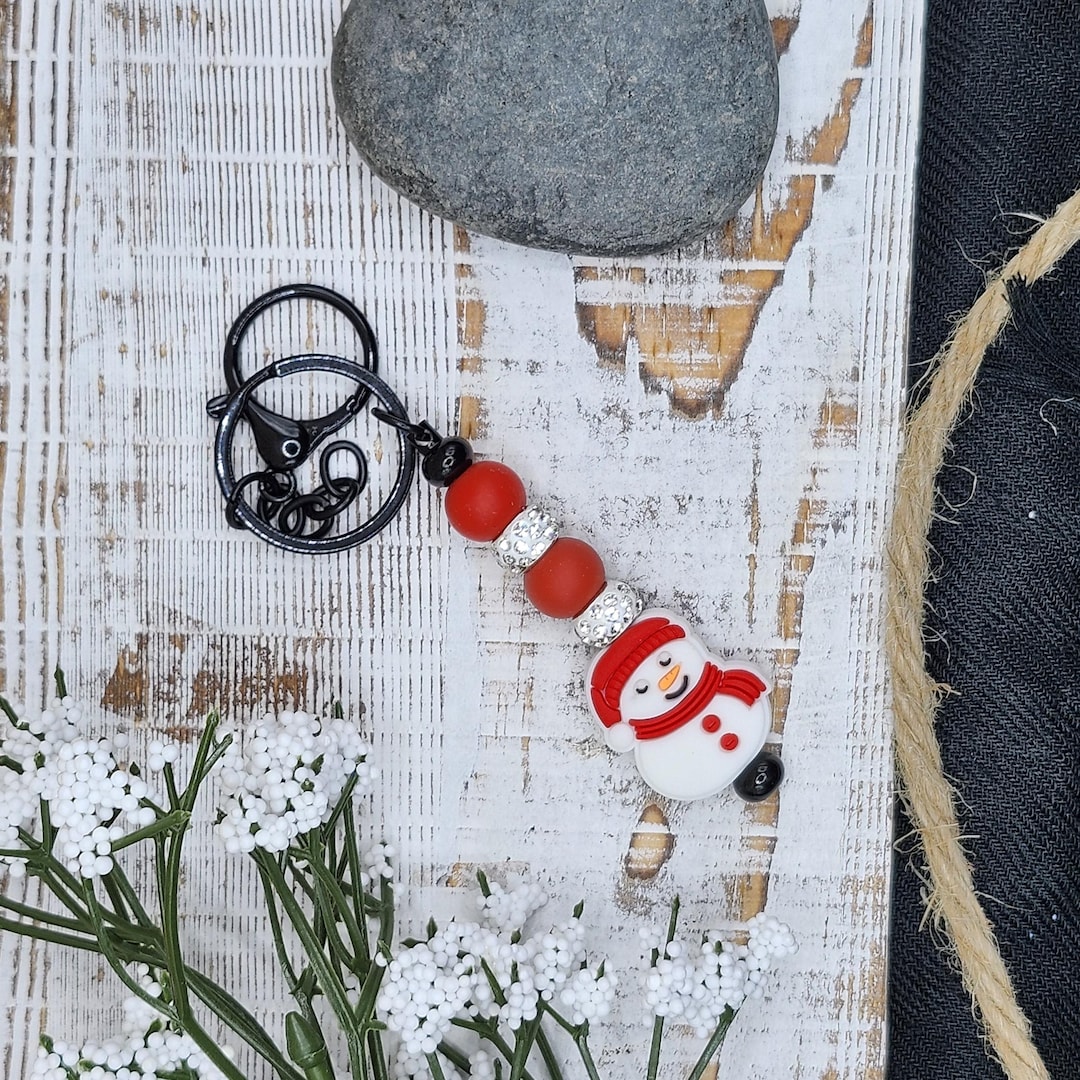 Snowman Keychain, Snowman Beaded Keychain, Silicone Beads, Snowman ...