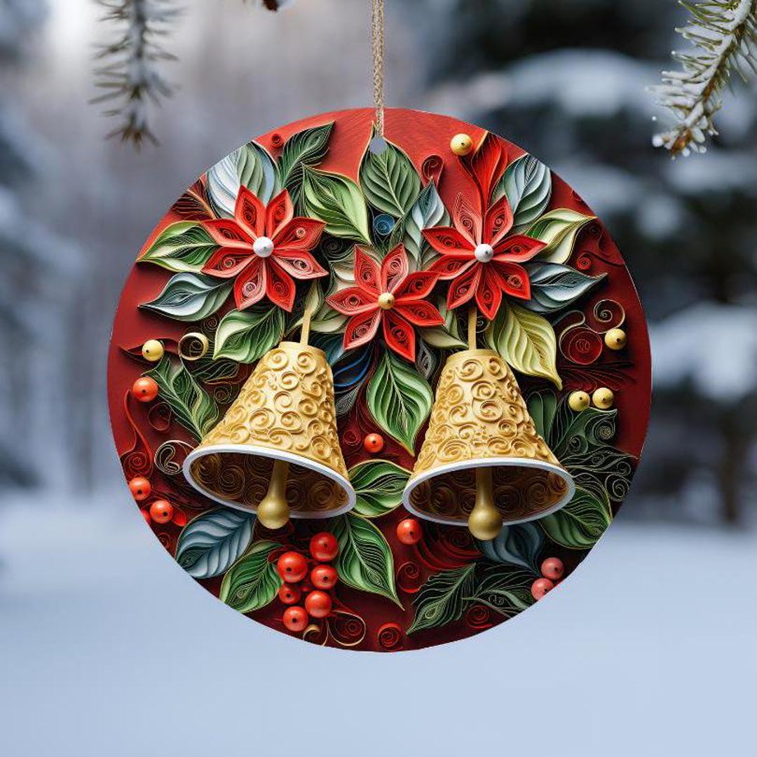 Christmas Bell Ornaments, Quilling Design, Christmas Tree Ornament, 3in ...
