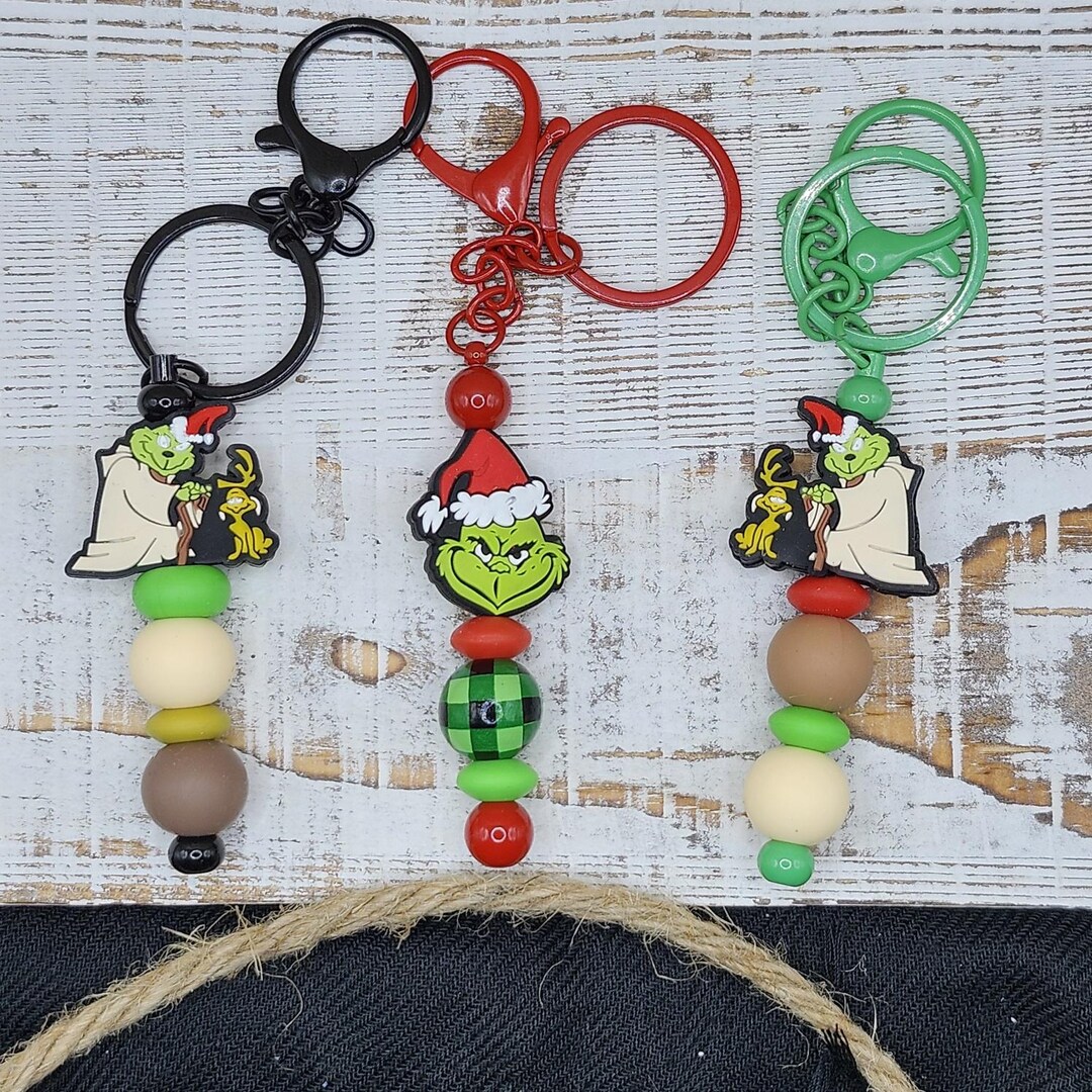 Grinch Keychain, Grinch Beaded Keychain, Silicone Beads, Grinch ...