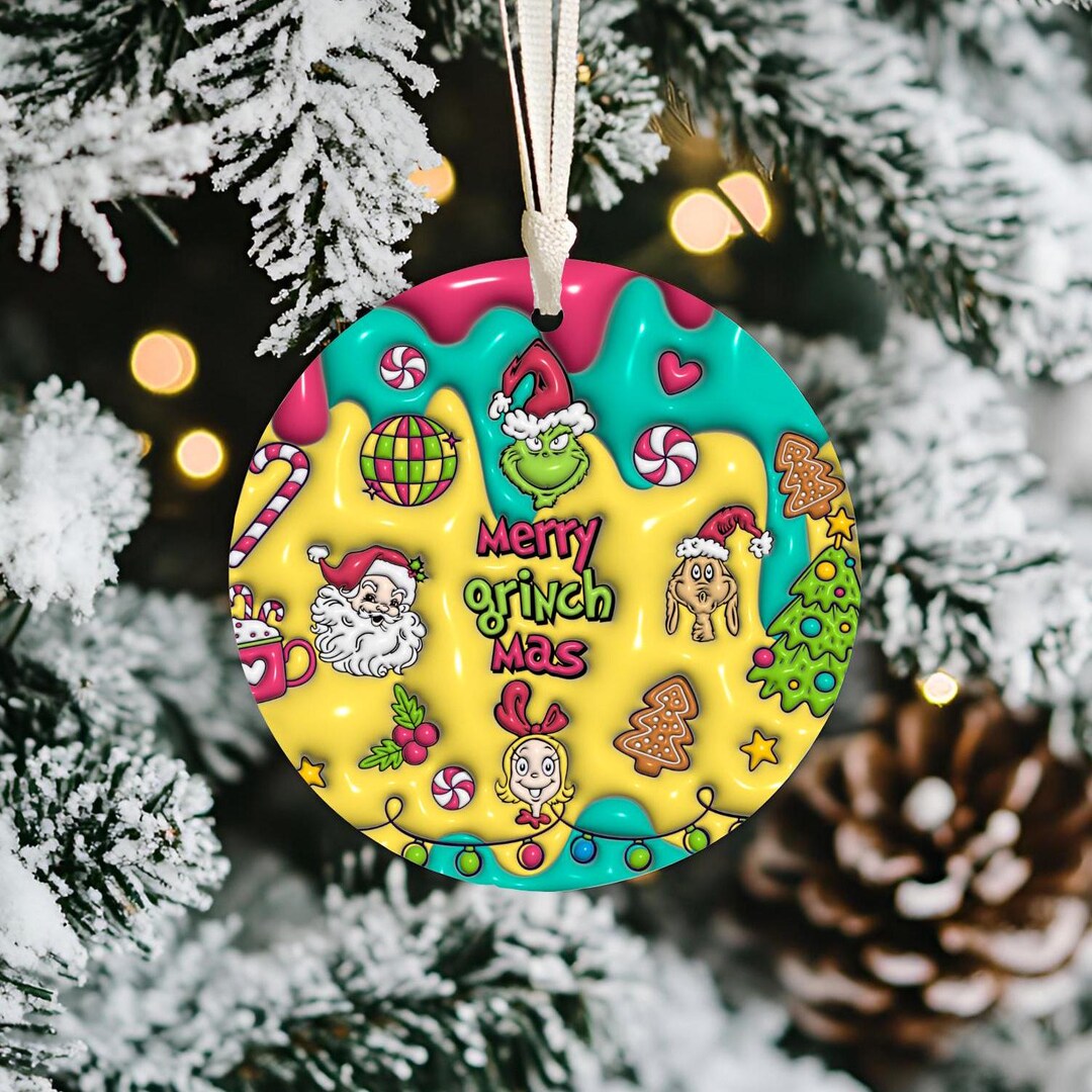Grinch Ornaments, Grinchmas, Christmas Tree Ornaments, 3in Round ...