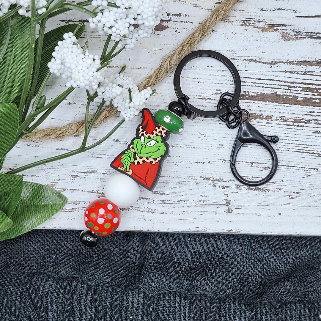 Grinch Keychain, Grinch Beaded Keychain, Silicone Beads, Grinch ...