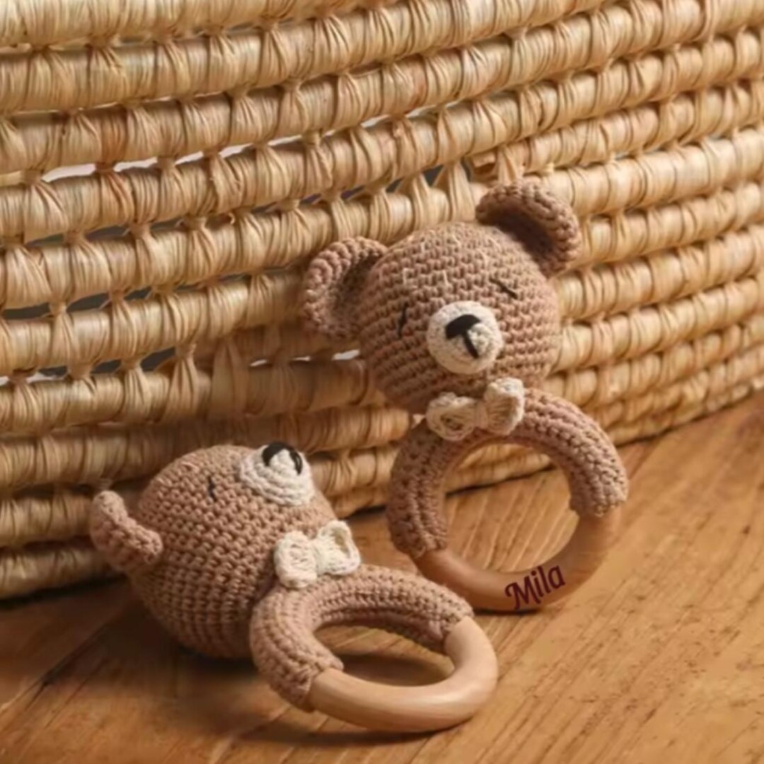 Personalized Animal Crochet Rattle,custom Wooden Baby Rattle,engraved ...
