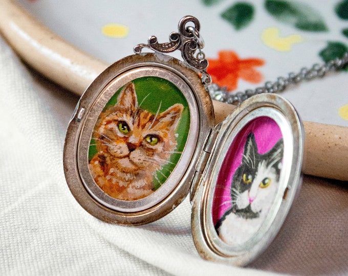 Custom Hand-painted Pet Portrait Locket | Pet Memorial | Dog and Cat ...