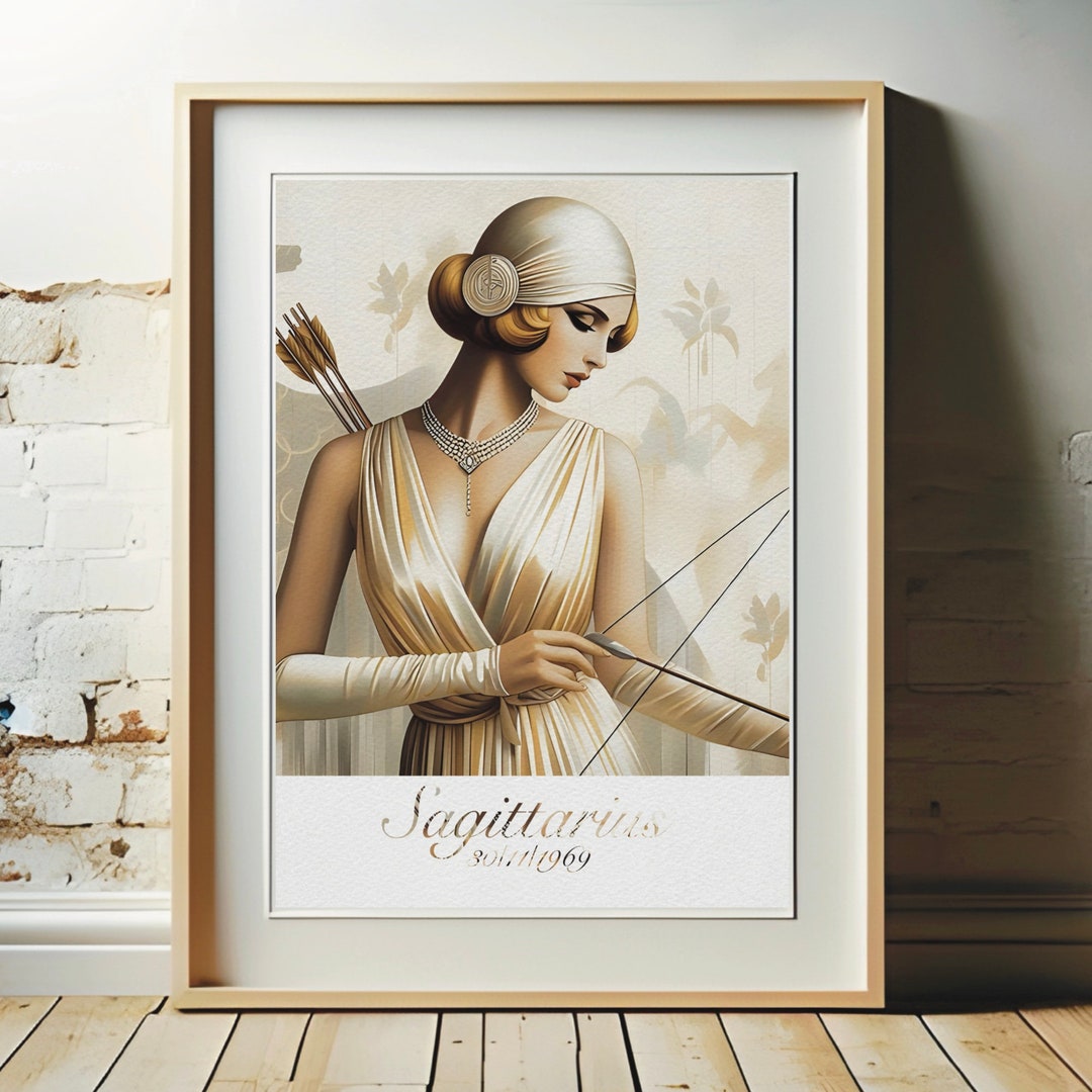 Personalised Astrological Birth Sign Poster, Sagittarius, Art Deco, Pin ...
