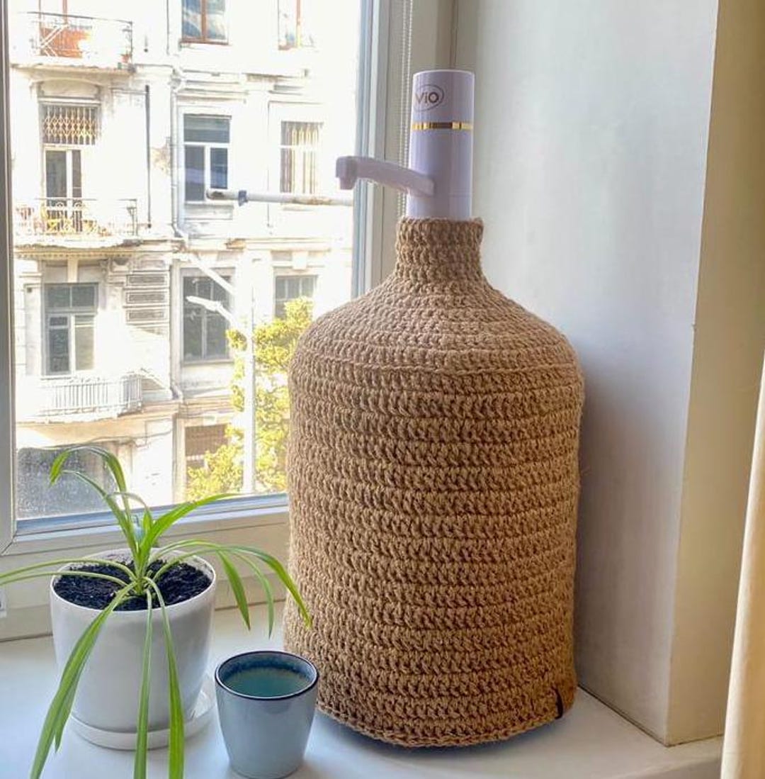 Crochet 5-gallon Water Jug Cover, Handmade Decorative Jute Cover for 18 ...