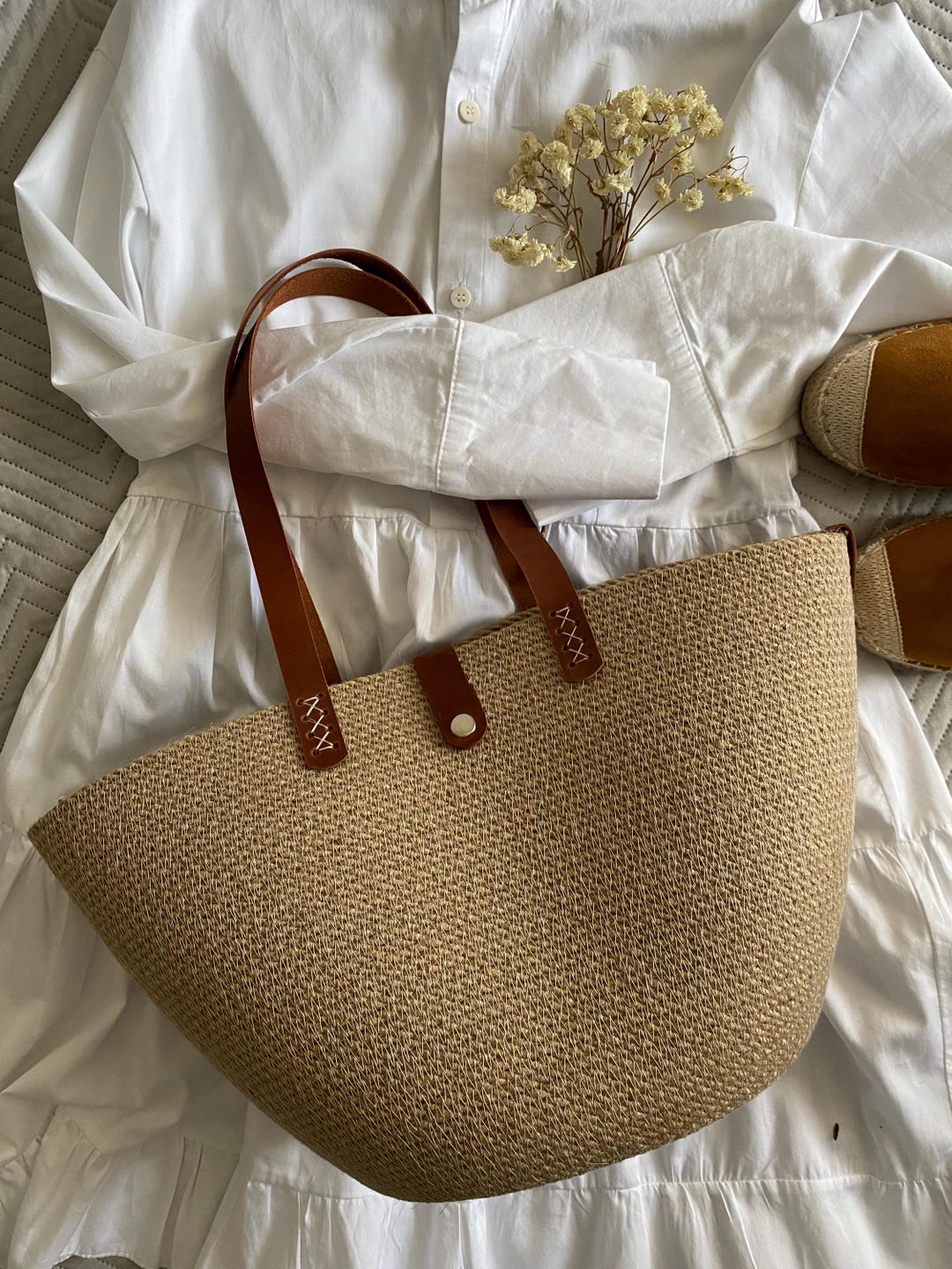 Burlap Tote Bag Wedding, Jute Rope Bag, Straw Bag, Beach Basket Bag ...
