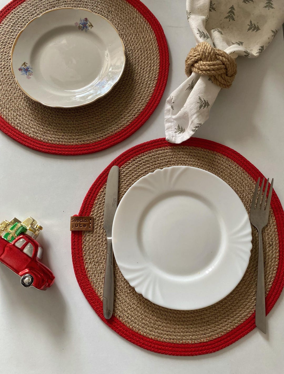 Round Jute Rope Placemats, Set Boho Farmhouse Table Mats, Christmas ...