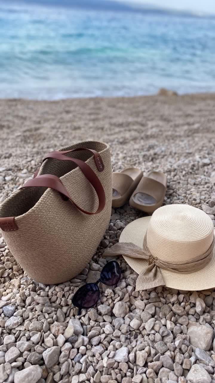 Boho Jute Tote Bag With Leather Handles, Beach Basket Purse, Rope ...