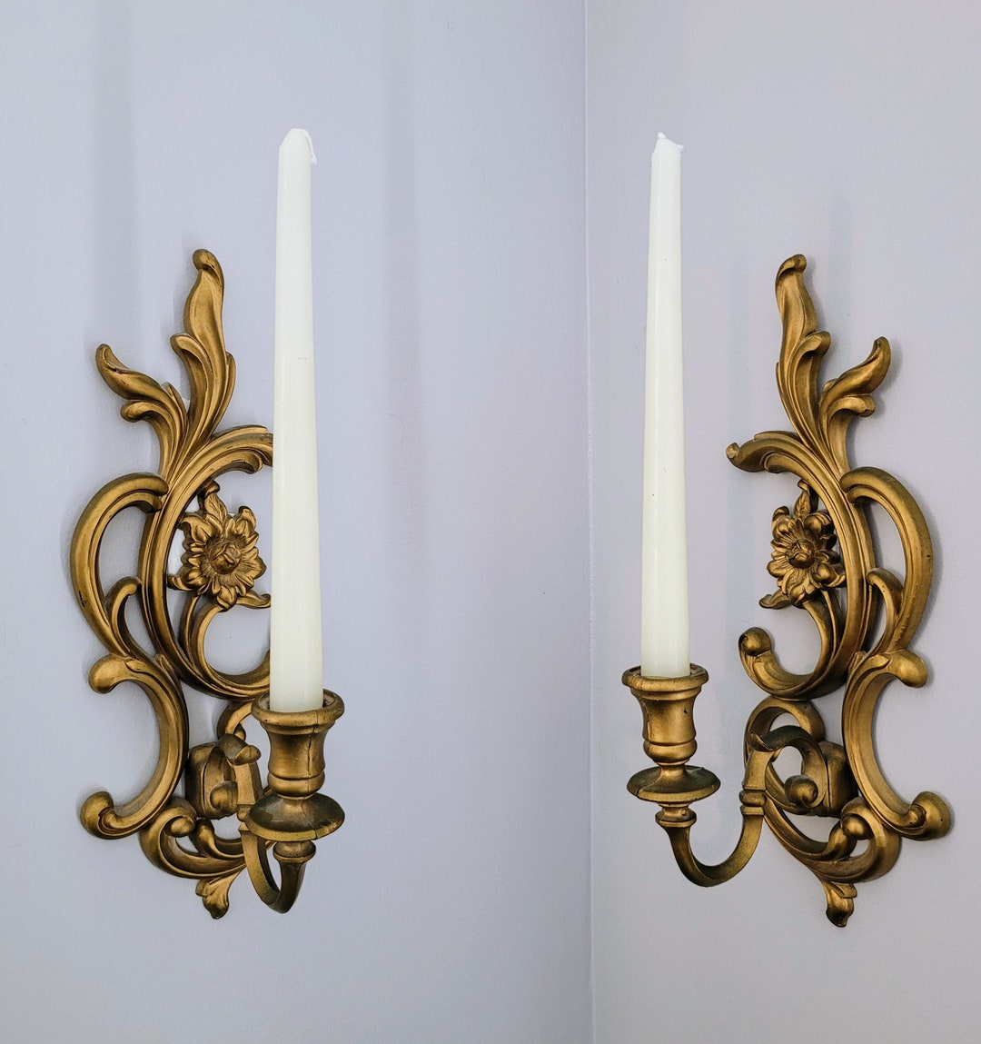 Set of Vintage Syroco Flower Scroll Wall Sconce Candleholders - Etsy