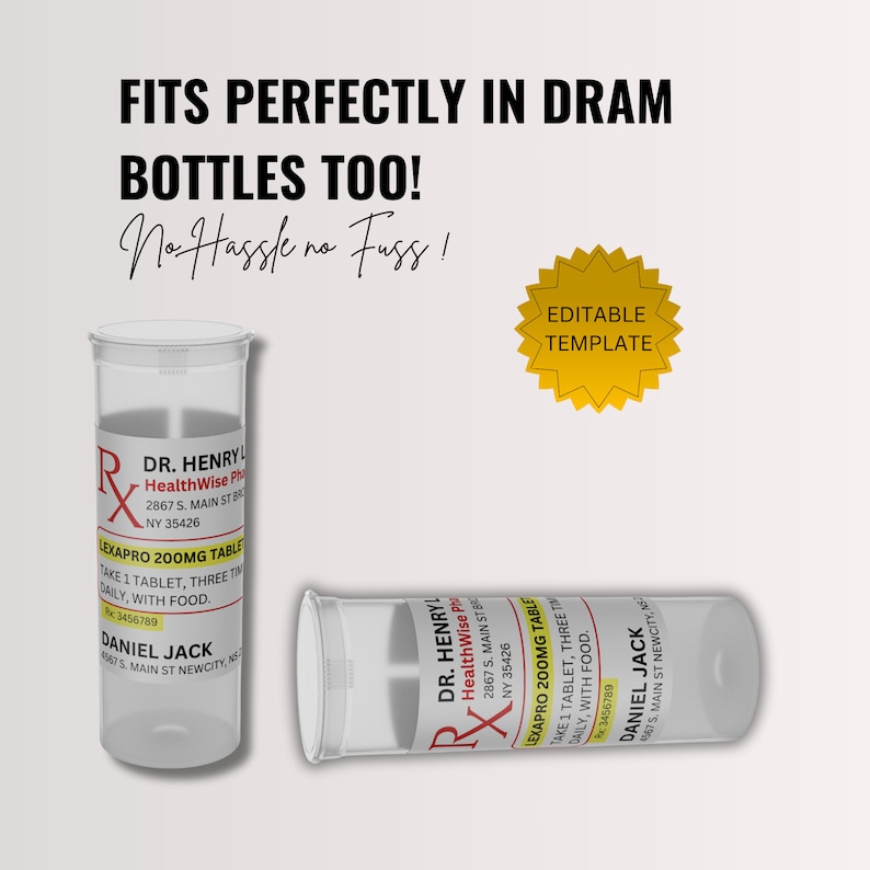 Editable Prescription Label Template | Pill Bottle Label | RX Label ...