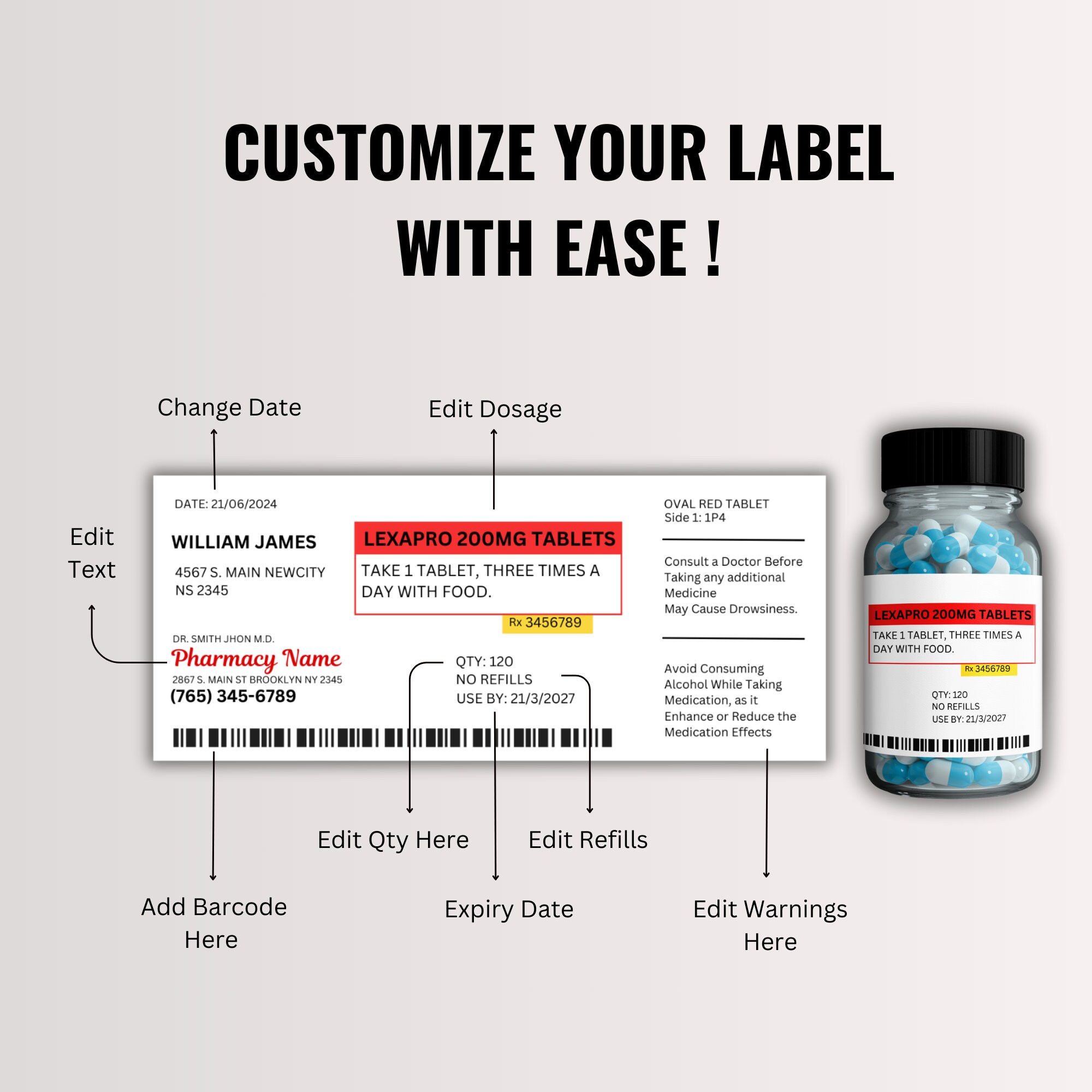 Editable Prescription Label Template | Pill Bottle Label | RX Label ...